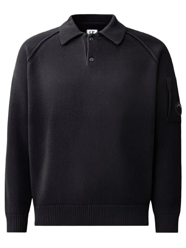C.P. COMPANY Lens-detail Ribbed Polo Shirt - Blue