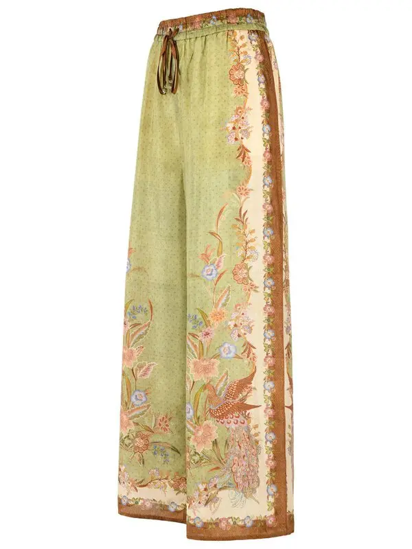 Zimmermann Indra Khaki Silk Pants - Green