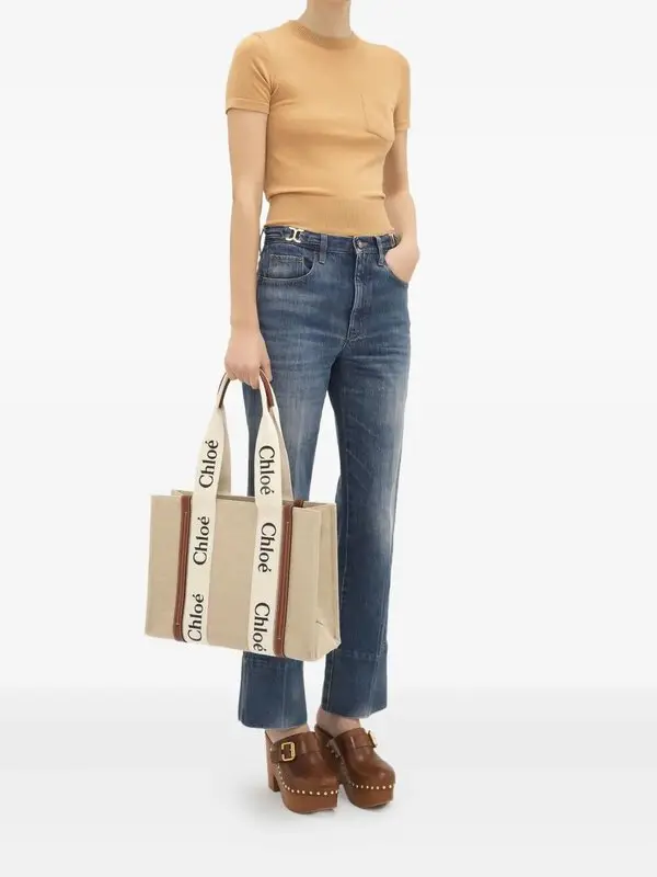 Chloé Woody Tote Bag In Linen