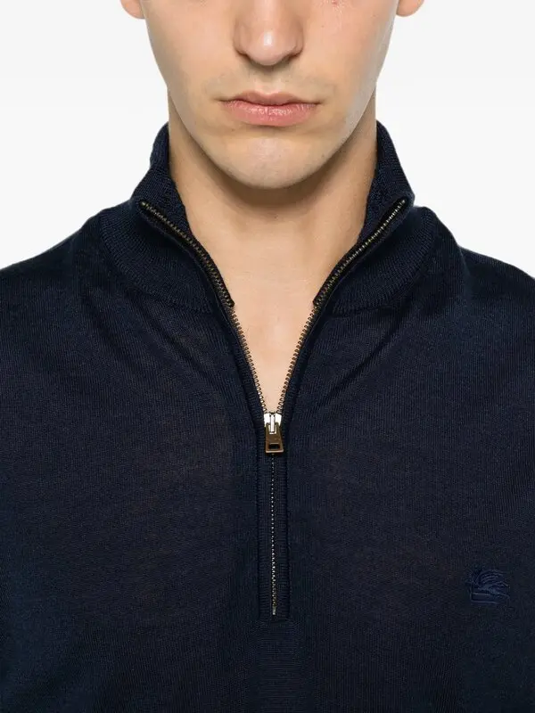 Etro Fuji Knitted Quarter Zip Jumper - Blue