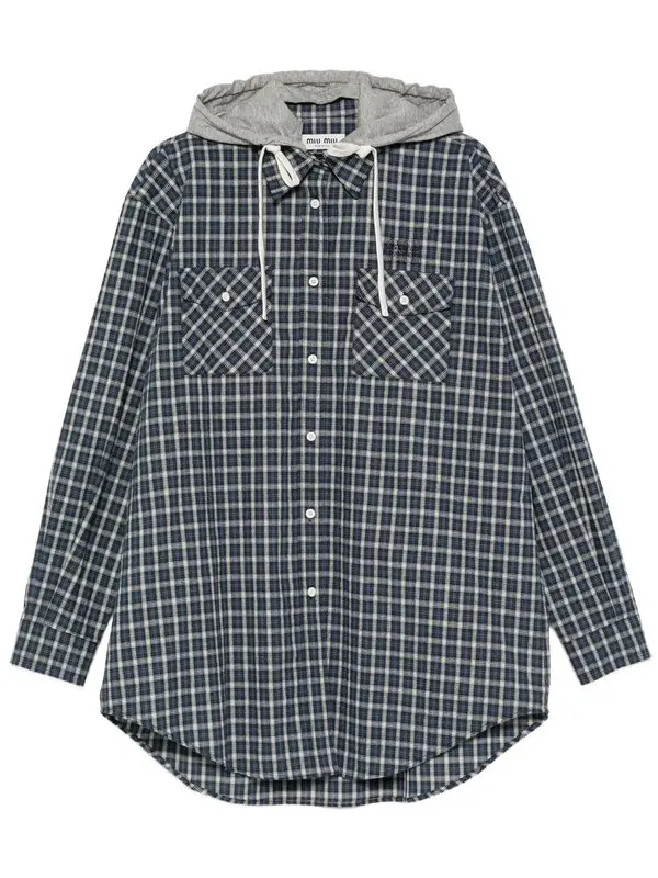 Miu Miu Check-pattern Hooded Shirt - Blue
