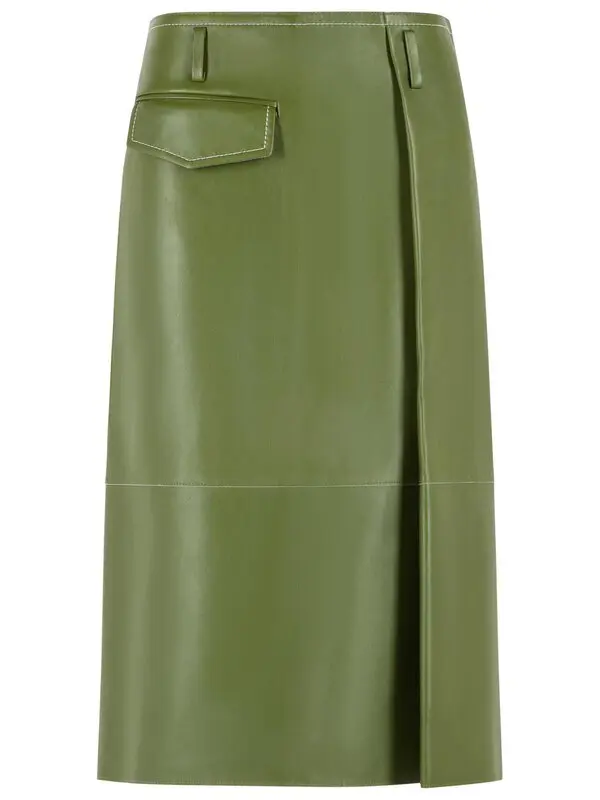 Marni Midi Skirt In Nappa Leather With Asymmetric Pocket - Green