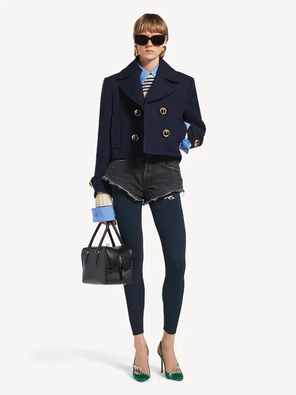 Balenciaga Cropped Peacoat In Textured Wool
