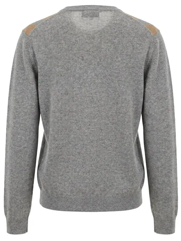 Prada Argyle Pattern V-neck Cashmere Sweater - Gray
