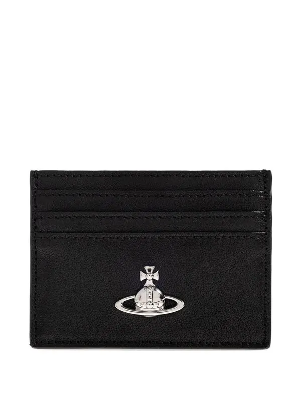 VIVIENNE WESTWOOD Flat Card Holder In Washed-look Leather - Black