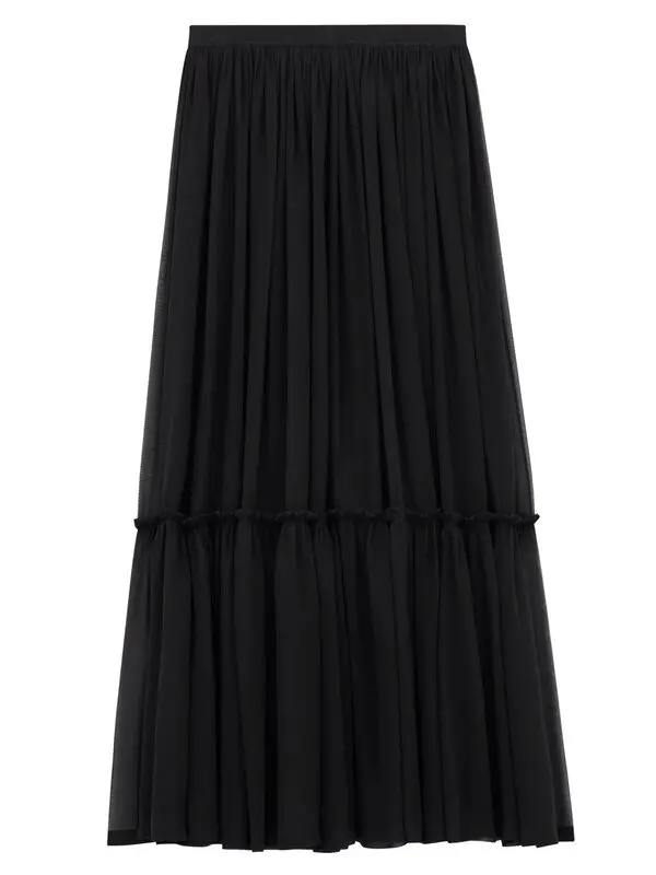 Saint Laurent Silk Mousseline Crepe Maxi Skirt - Black