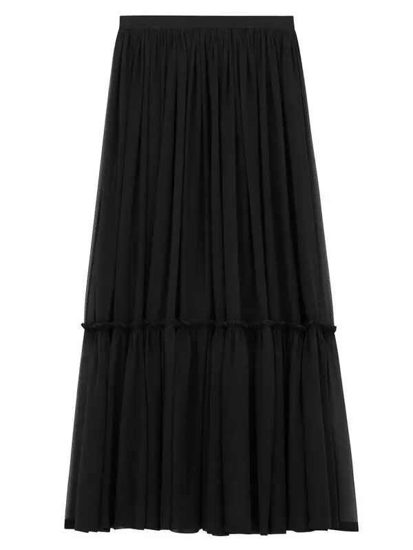 Saint Laurent Silk Mousseline Crepe Maxi Skirt - Black