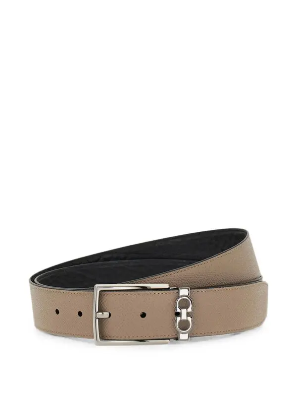 FERRAGAMO Reversible And Adjustable Belt With Rectangular Buckle - Brown
