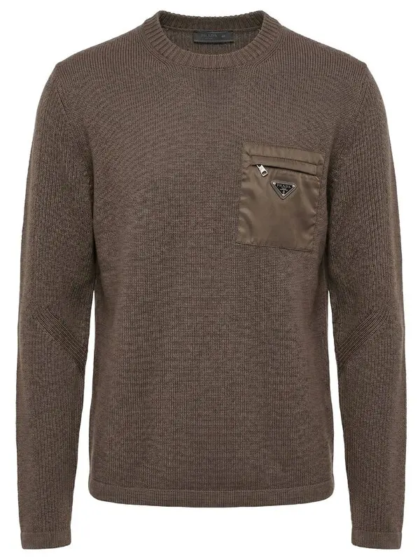 Prada Wool Sweater With Nylon Patch Pocket