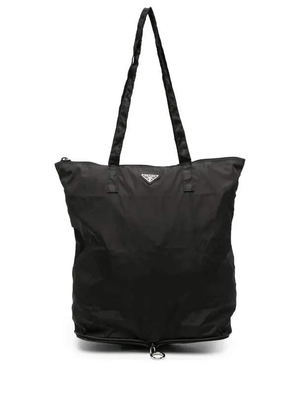 Prada Nylon Tote Bag With Saffiano Leather Case - Black