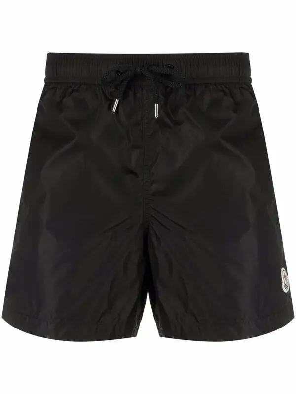 Moncler Technical Nylon Logo Patch Swim Shorts - Black