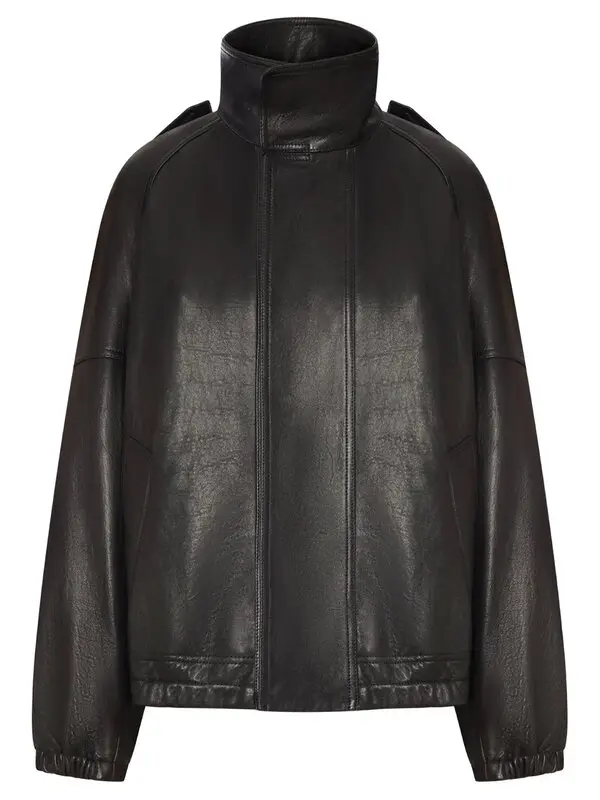 Saint Laurent High-neck Oversized Leather Jacket - Black
