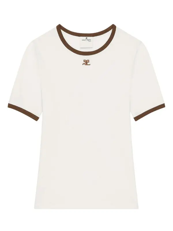 COURREGES Slim-fit Cotton T-shirt With Contrast Trim And Logo - White