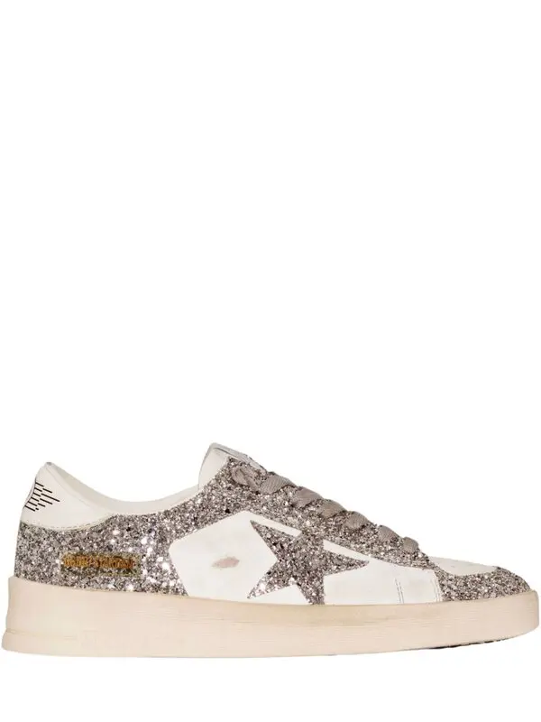 GOLDEN GOOSE Luxe Leather Glitter Detail Lace-up Sneakers - Silver