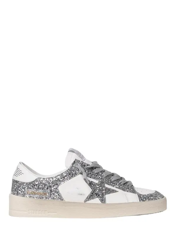 GOLDEN GOOSE Luxe Leather Glitter Detail Lace-up Sneakers - Silver