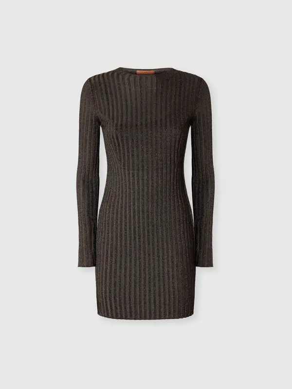 Missoni Ribbed Viscose Lamé Mini Dress - Brown