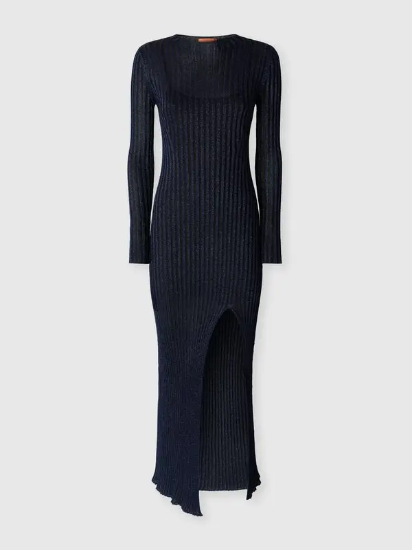 Missoni Ribbed Long Dress With Slit - Navy Blue