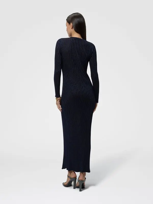Missoni Ribbed Long Dress With Slit - Navy Blue