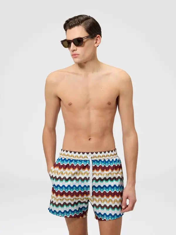 Missoni Printed Swim Shorts With Greek Key Motif