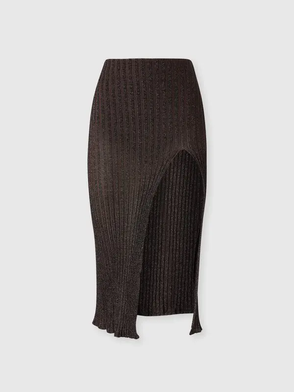 Missoni Ribbed Viscose Lamé Midi Skirt With Slit