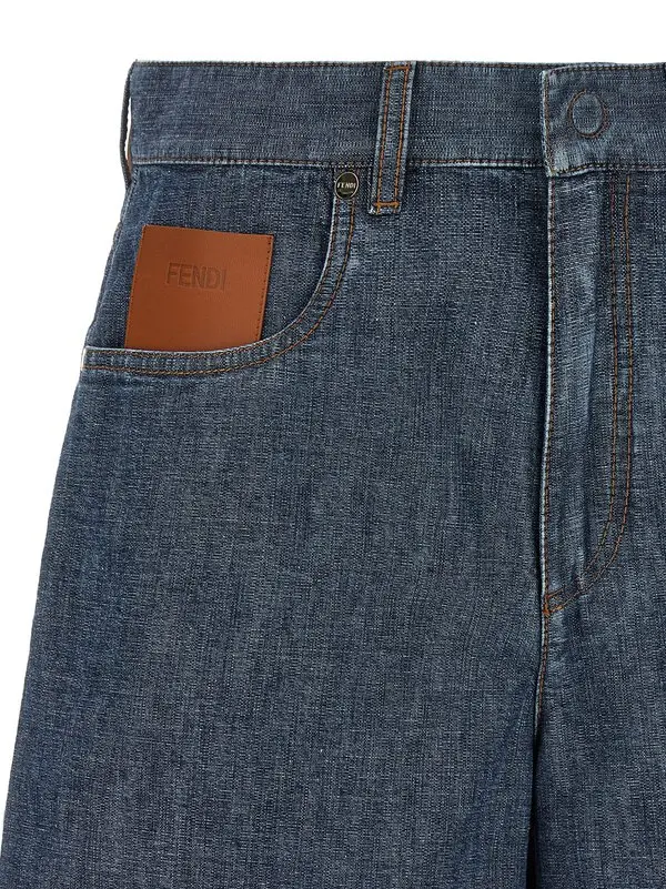 Fendi Chambray Denim High-waisted Flare Shorts - Blue