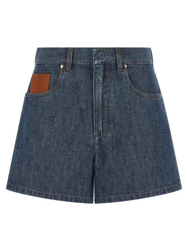 Fendi Chambray Denim High-waisted Flare Shorts - Blue