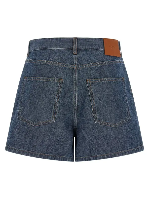Fendi Chambray Denim High-waisted Flare Shorts - Blue