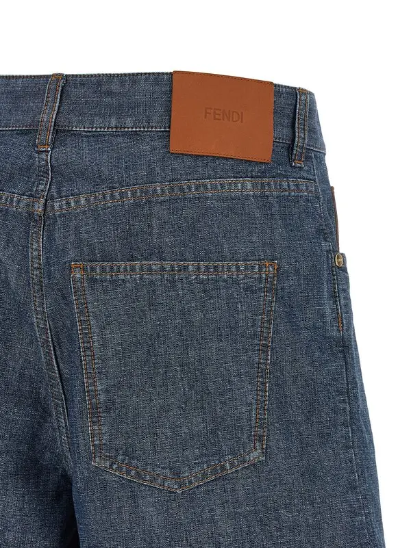 Fendi Chambray Denim High-waisted Flare Shorts - Blue