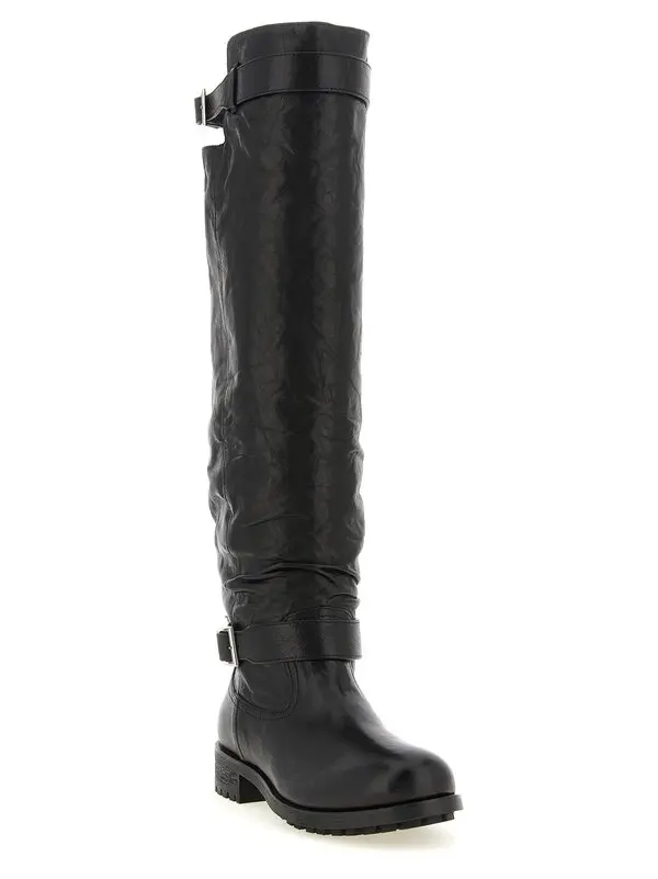 JIMMY CHOO Biker Kb Knee-high Leather Boots With Buckle Detailing