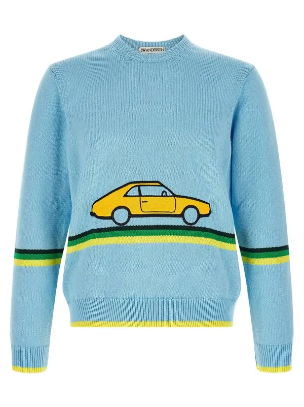 JW Anderson Car" Graphic Knit Crewneck Sweater - Blue