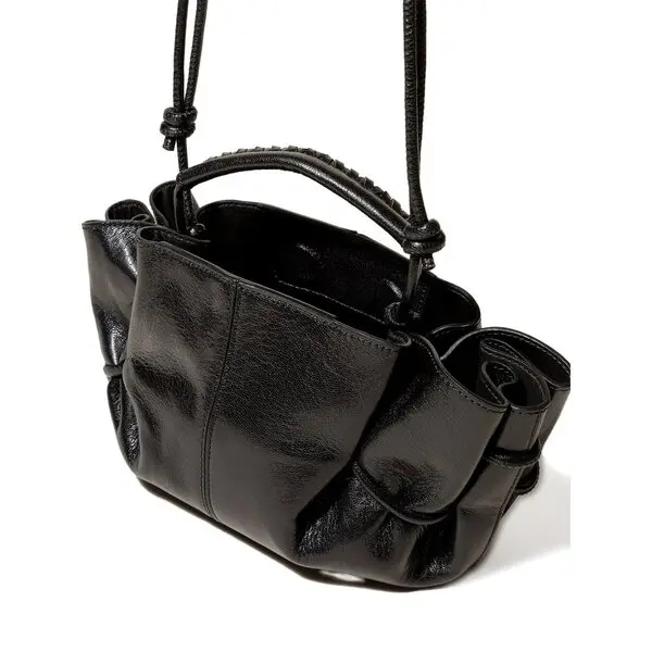 Hereu Lambskin Satchel With Braided Handle - Black