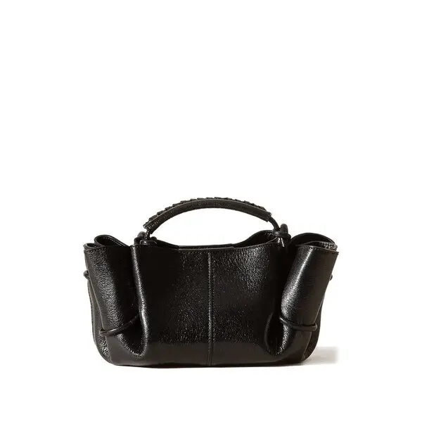 Hereu Lambskin Satchel With Braided Handle - Black