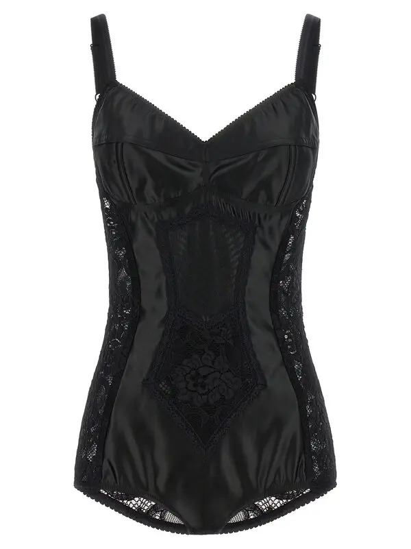 Dolce & Gabbana Satin And Lace Corsetry Bodysuit - Black