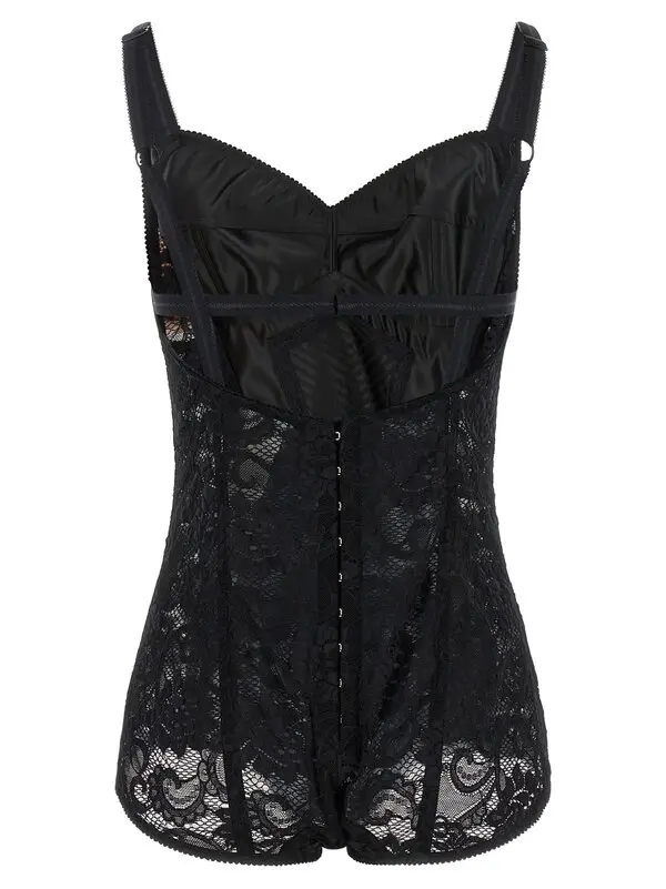 Dolce & Gabbana Satin And Lace Corsetry Bodysuit - Black