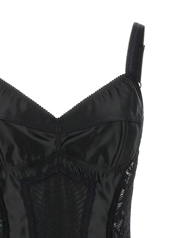 Dolce & Gabbana Satin And Lace Corsetry Bodysuit - Black
