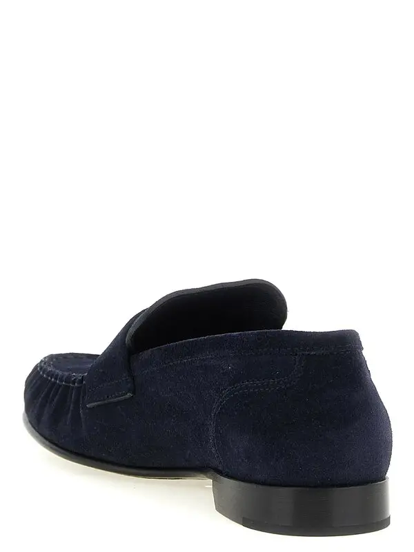 JIMMY CHOO Suede Moc Toe Loafers - Blue