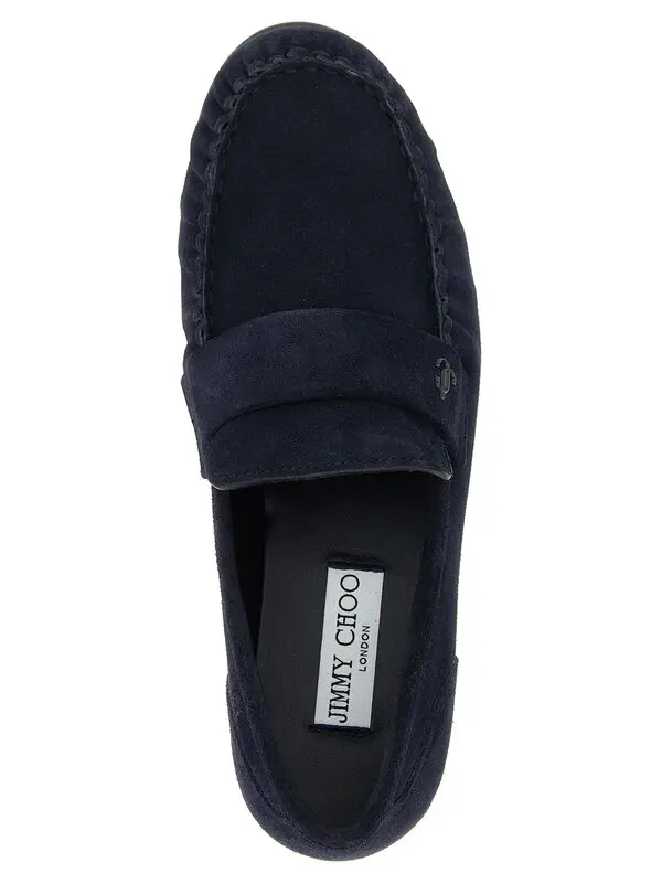 JIMMY CHOO Suede Moc Toe Loafers - Blue