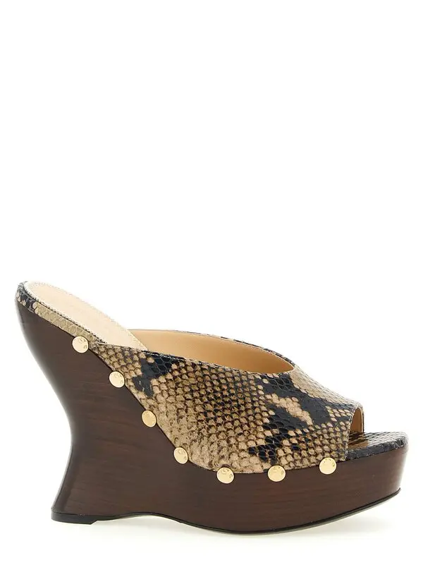 Magda Butrym Python Print Calfskin Leather Mules With Wedge Heel - Brown