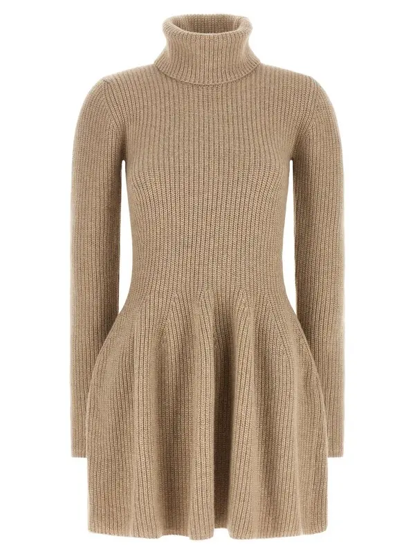 Magda Butrym Ribbed Cashmere Turtleneck Mini Dress - Cream