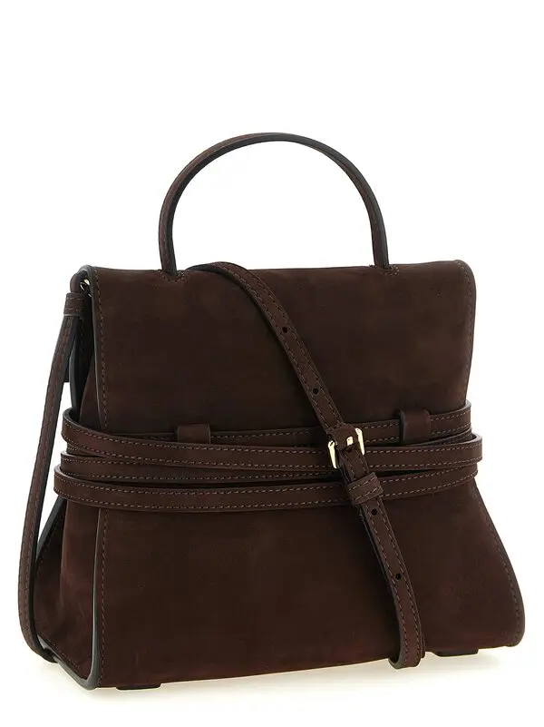 Moschino Tie Me' Handbag In Dark Calf Nubuck - Brown