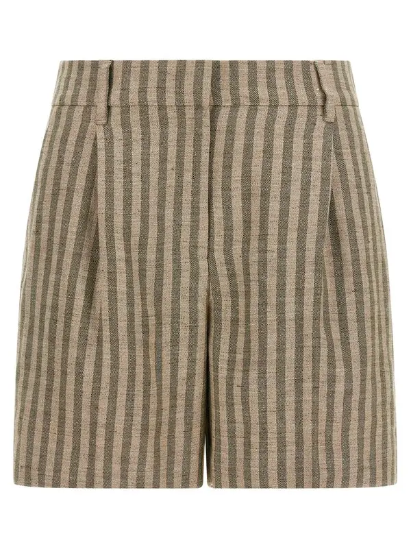 Brunello Cucinelli Striped Linen Blend Bermuda Shorts - Green