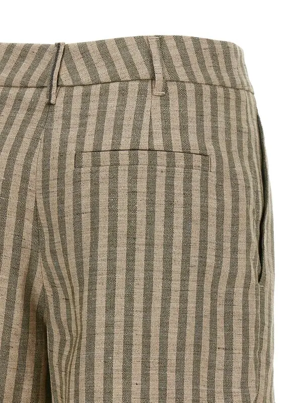 Brunello Cucinelli Striped Linen Blend Bermuda Shorts - Green