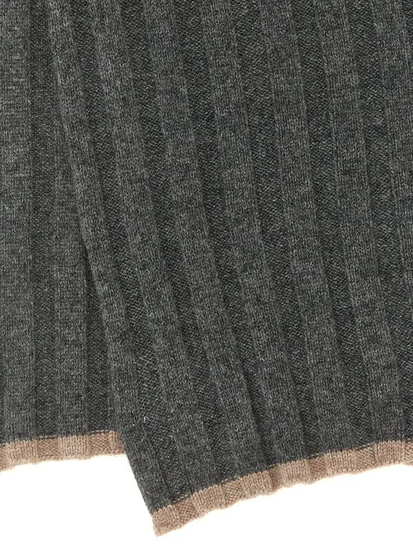 Brunello Cucinelli Ribbed Cashmere Knit Scarf - Gray