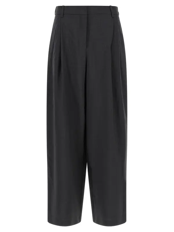 Max Mara S Mmtaro' High-waisted Wool Canvas Palace Silhouette Trousers - Gray