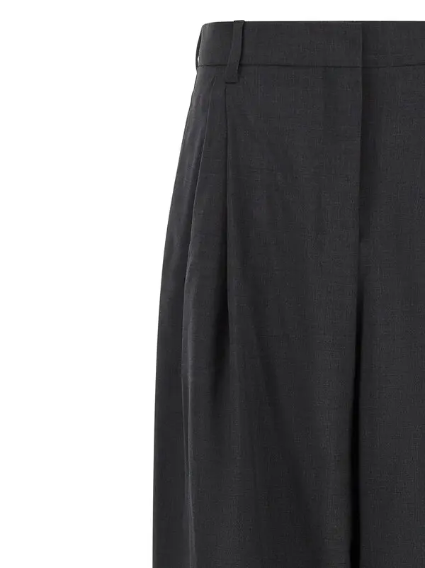 Max Mara S Mmtaro' High-waisted Wool Canvas Palace Silhouette Trousers - Gray
