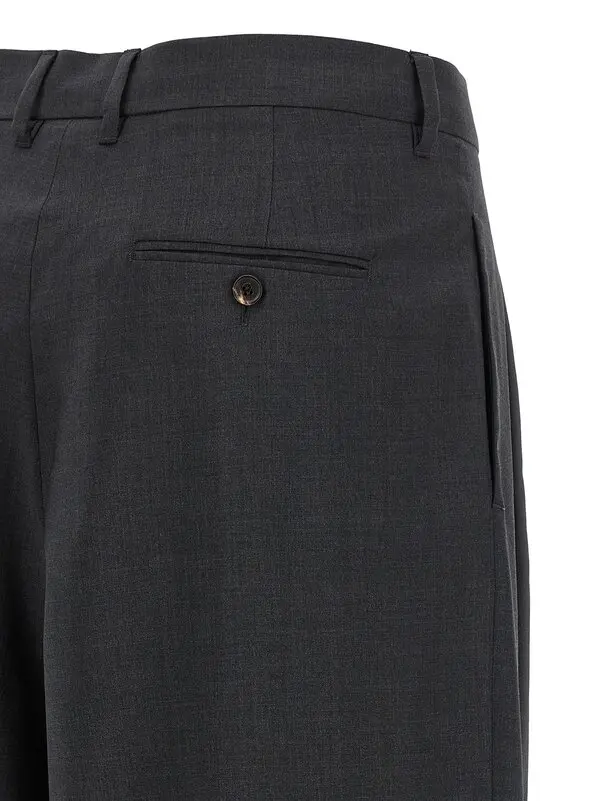 Max Mara S Mmtaro' High-waisted Wool Canvas Palace Silhouette Trousers - Gray
