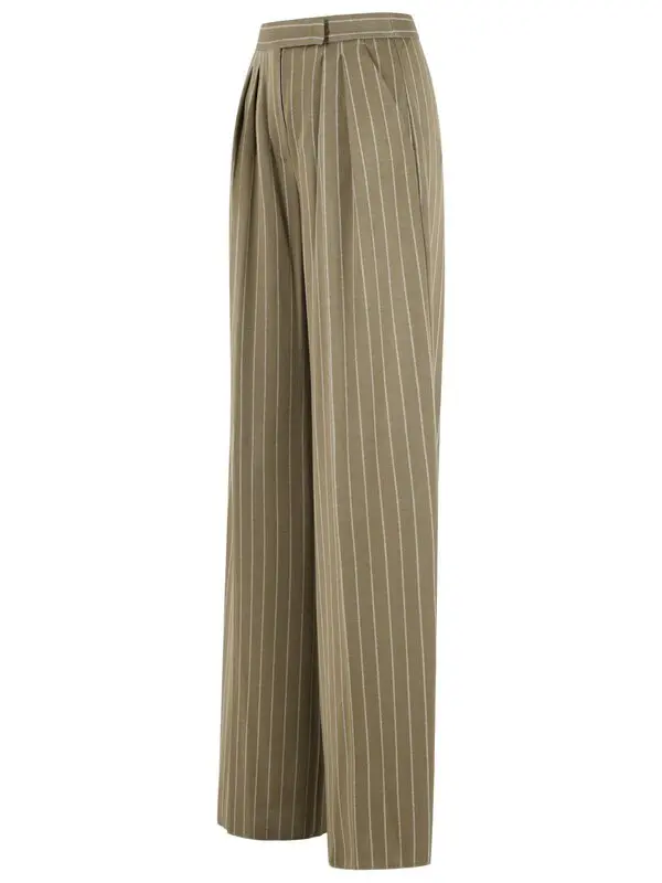 Max Mara Rio" Virgin Wool Blend Wide Leg Pants - Green