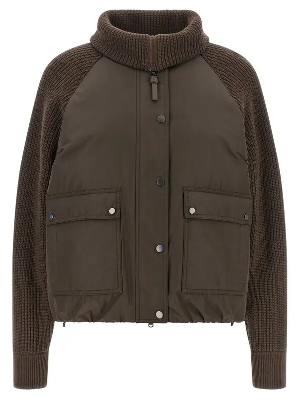 Brunello Cucinelli Knit Insert Down Jacket - Brown