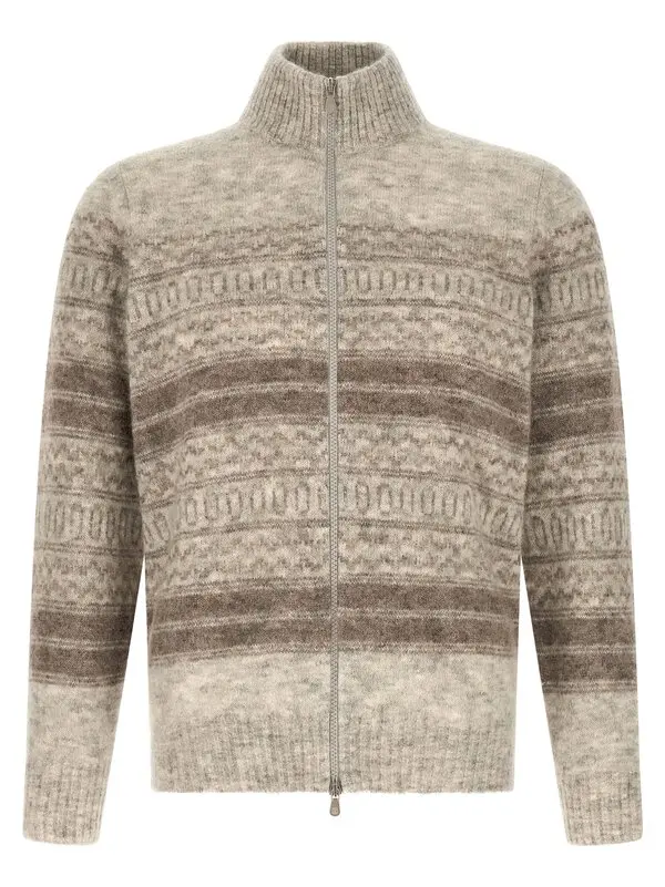 Brunello Cucinelli Nordic Jacquard Zip-up Cardigan - Cream