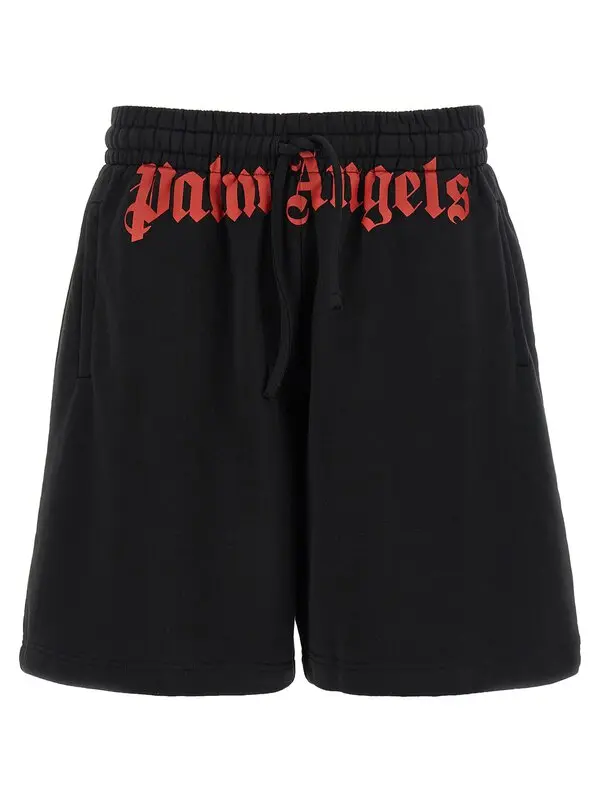 Palm Angels Logo Print Cotton Bermuda Shorts - Black